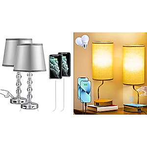 Unfusne Lamps for bedrooms Set of 4, Touch Control Table Lamp 3 Way Dimmable Nightstand Lamp with Fabric Shade, Small Lamp Set of 2 for Living Room, Dorm, Home,Office