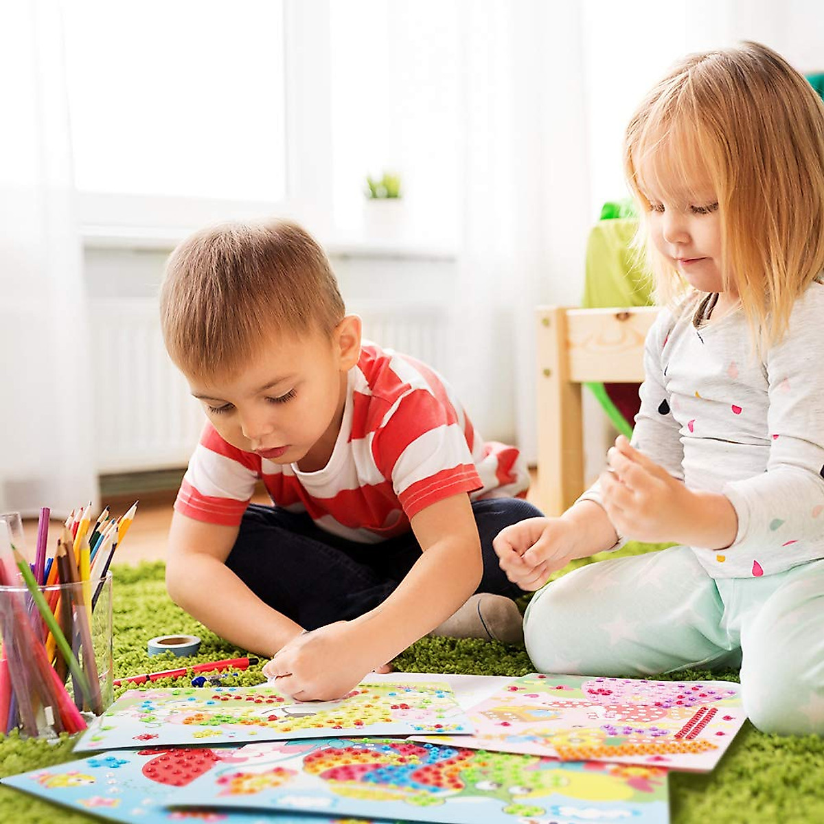 10 Pcs Kids Arts and Crafts Kits-Crystal Mosaic Sticker Painting Learning Education Toys for Toddler Kids, Early Learning Games Handmade Art Kit for Preschool Toddlers Boys Girls.