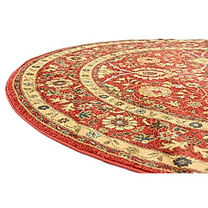 Unique Loom Edinburgh Collection Classic Oriental Traditional French Cottage Inspired Intricate Design Area Rug, 6 ft x 6 ft, Red/Beige
