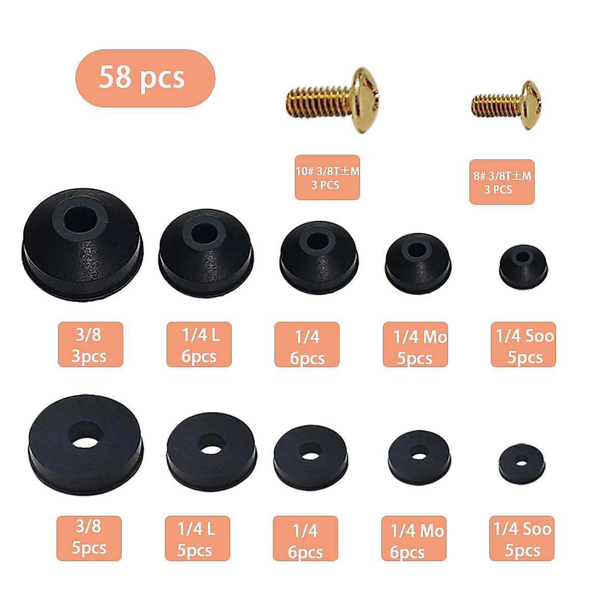 58 PCS Faucet Washers, Faucet Washer Assortment Kit, Flat and Beveled Faucet Washers, Beveled Faucet Washers Hose Repair Kit, Faucet Washers Assorted Kit