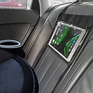 Car Back Seat Holder Compatible with iPad Kindle Samsung Tablet for Rear and Forward Facing Mirror, Universal Car Backseat Tablet Holder with Clear Touchable Case, Tablet Mount for Women Kids (Black)