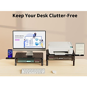 Zimilar Monitor Stand Riser with Metal Drawer, 3 Height Adjustable Monitor Riser with Phone Holder for Computer, Laptop, Premium Metal Computer Monitor Stand with Storage for 2 Monitors