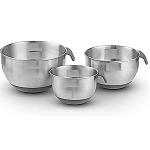 Kansara Stainless Steel Mixing Bowls, Non slip silicone base bowls with Handle, Mixing Bowl Set with Pour Spouts & Measurement Marks, Home Essentials Cooking Bowls (Size: 1QT, 2.5QT, 4QT) Red Color