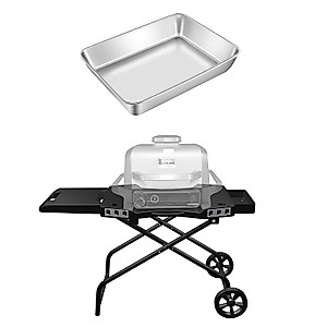 GRILL FORCE Grill Stand + Baking Sheet Set for Ninja Woodfire Grill,Collapsible Outdoor Grill Cart304 Stainless Steel Baking Pan Fit for Ninja Woodfire Outdoor Grill (Ninja OG701)