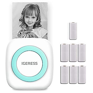 IGERESS Mini Printer, Wireless Bluetooth Pocket Thermal Printer, Sticker Printer, Portable Notes Picture Printer Receipt Paper Printer Compatible with iOS and Android
