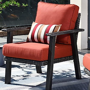 ovios Patio Furniture Set 6 Pieces All Weather Outdoor Wicker Rattan Sofa Set with Coffee Table Ottomans High Back Sofa Thick Cushion Garden Backyard Porch (Orange Red)