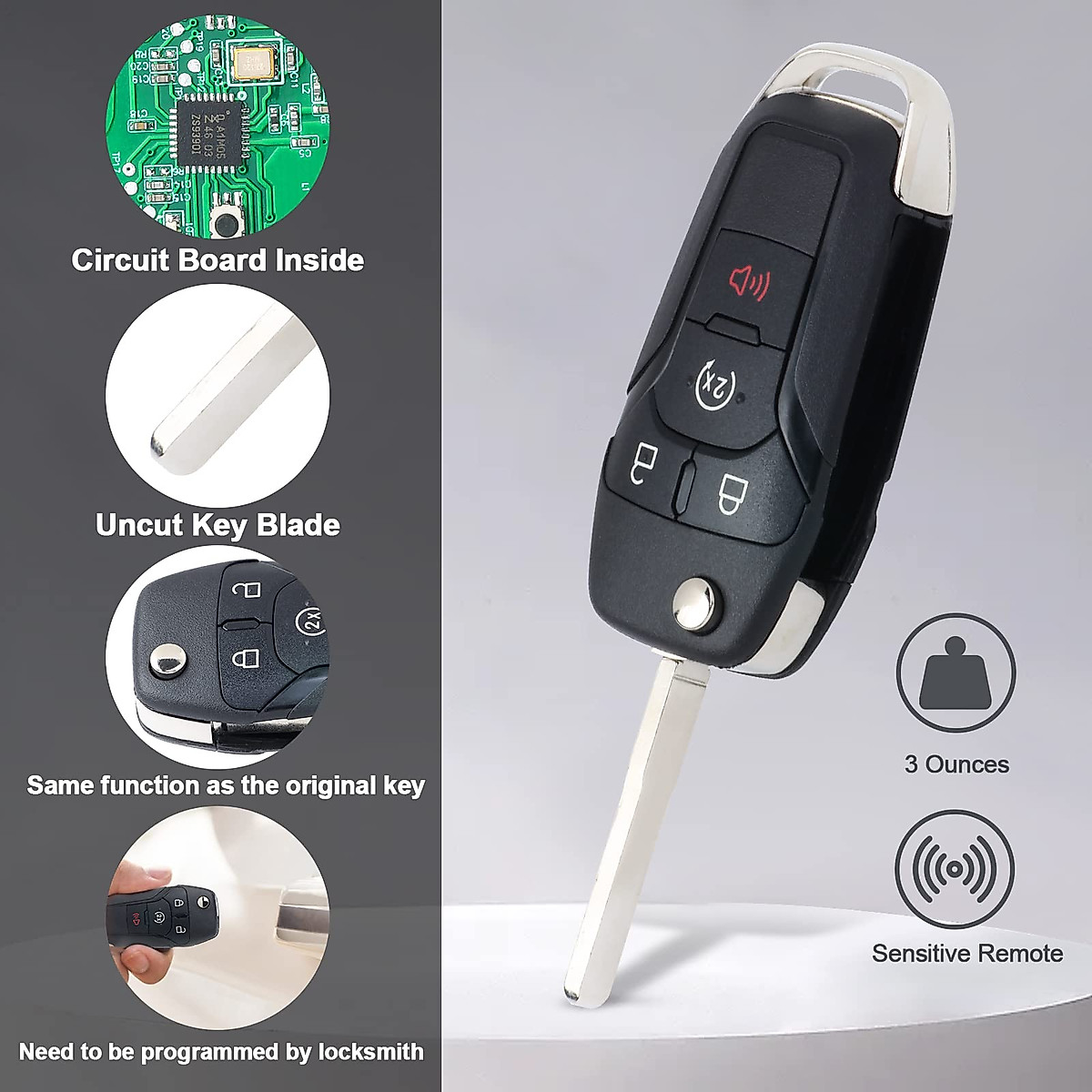 Keymall Flip Key Fob Keyless Entry Remote Control for Ford F150/F250/F350/F450/F550 2017-2020 for Ford Ranger 2019 2020(FCC ID:N5F-A08TDA P/N:164-R8134) 4 Buttons (Aftermarket)