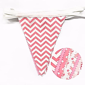 32Ft Hot Pink Striped Dot Pennant Banner Fabric Triangle Flag Bunting Garland Streamers for Wedding Birthday Baby Bridal Shower Party Home Nursery Outdoor Garden Hanging Festivals Decorations