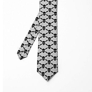 Ambesonne Necktie, Halloween Black Skulls, 3.7", White Black