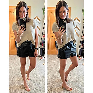 luvamia Faux Leather Shorts for Women High Waist Pleated Wide Leg Stretchy Black Leather Shorts Black Leather Shorts Women Club Outfits for Women Black Size Small Fits Size 4 / Size 6