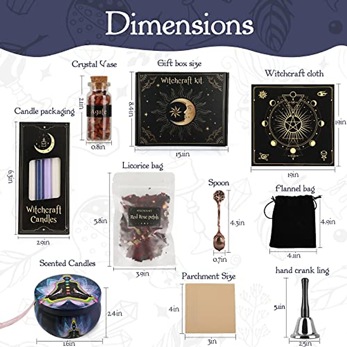 Witchcraft Supplies Kit, 60 PCS Wiccan Supplies and Tools, Include Dried Herb, Crystal Jars, Colored Candles, Witch Bell, Parchment, Witchy Gifts, Witch Starter Kit Altar Supplies Pagan Decor Rituals