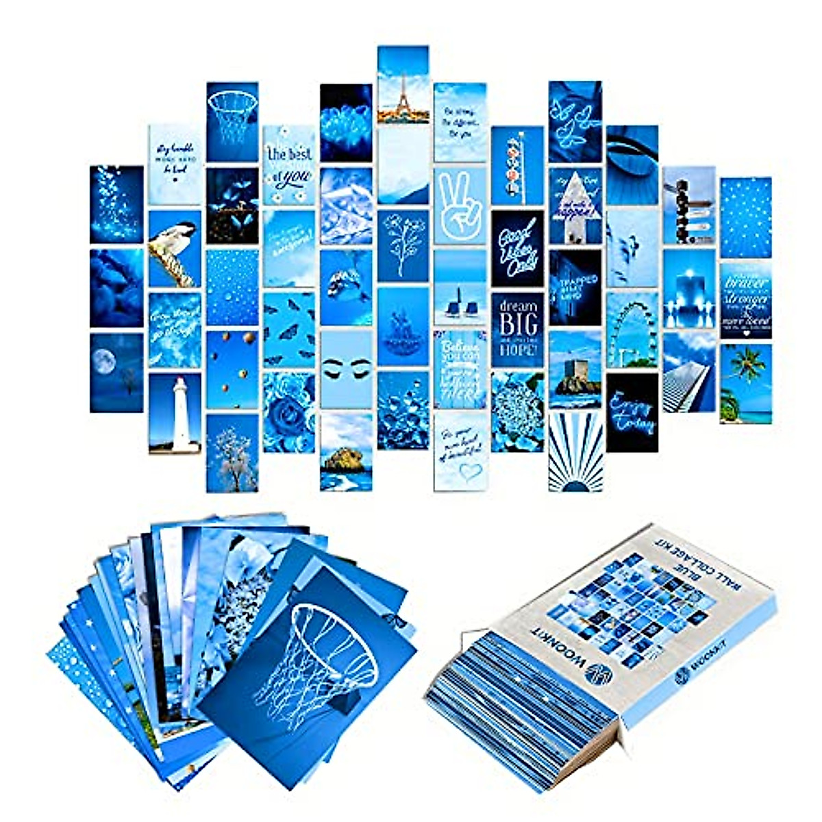 WOONKIT Blue Wall Collage Kit Aesthetic Pictures, Room Decor for Teen Girls, Blue Wall Room Bedroom Dorm Decor, Blue Wall Posters Prints, Photo Collage Kit, Trendy Teen, 50pcs 4x6 inch