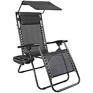 Devoko Patio Zero Gravity Chair Outdoor Recliner Lounge Chair with W/Folding Canopy Shade and Cup Holder (Black)