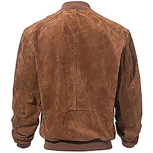 FLAVOR Men's Leather Baseball Jacket Vintage Suede Pigskin (Medium, Brown)
