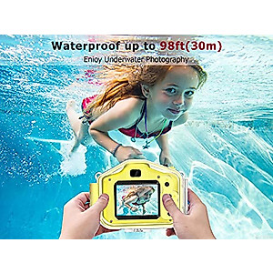 Agoigo Kids Waterproof Camera Christmas Birthday Festival Gifts for Boys Girls Age 3-9, Mini Digital Cameras for Children, Portable Toddler Toys for 3 4 5 6 7 8 9 Years Old with 32GB Card (Yellow)