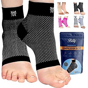 Bitly Plantar Fasciitis Compression Socks for Women & Men - Best Ankle Compression Sleeve, Nano Brace for Everyday Use - Provides Arch Support & Heel Pain Relief (Black, Medium)