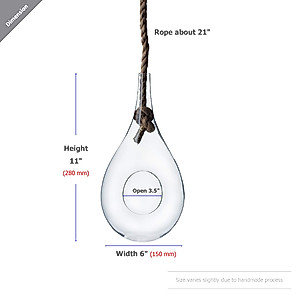 WGV Hanging Planter Terrarium, Width 6", Height 11", DIY Clear Glass Succulents Air Teardrop Floral Container (Including Rope), Candle Holder Vase for Outdoor Indoor Decor, 1 Piece