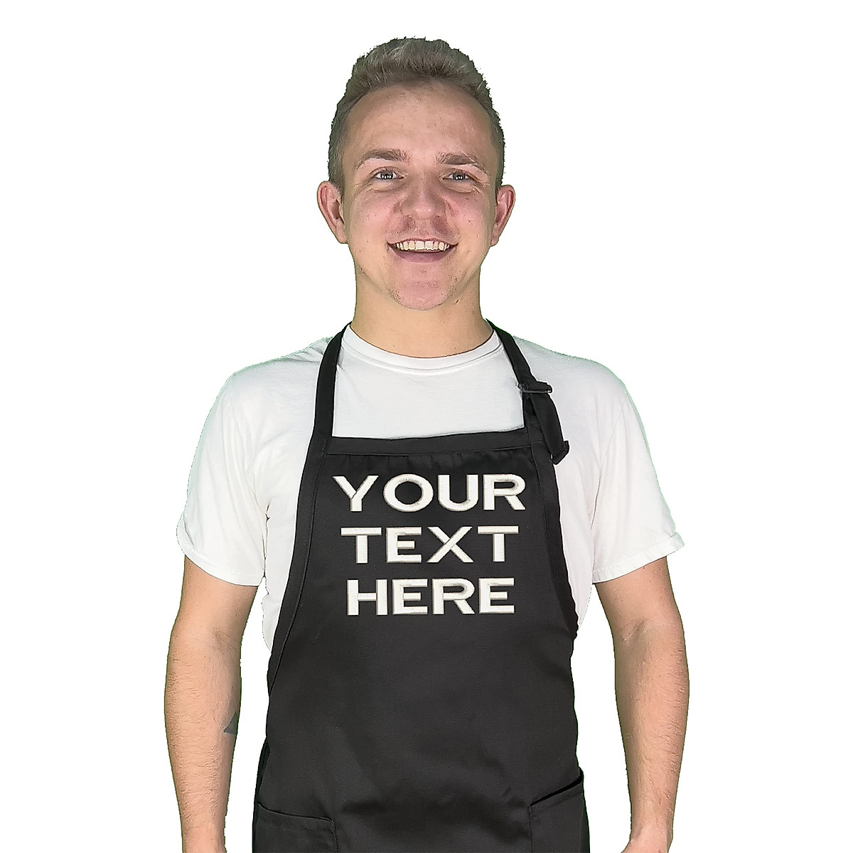 PLACE4PRINT Personalized Chef Apron Embroidered Design - Customized Aprons for Women and Men, Kitchen Chef Apron with 2 Pockets and Long Ties, Adjustable Bib Apron for Cooking, Serving