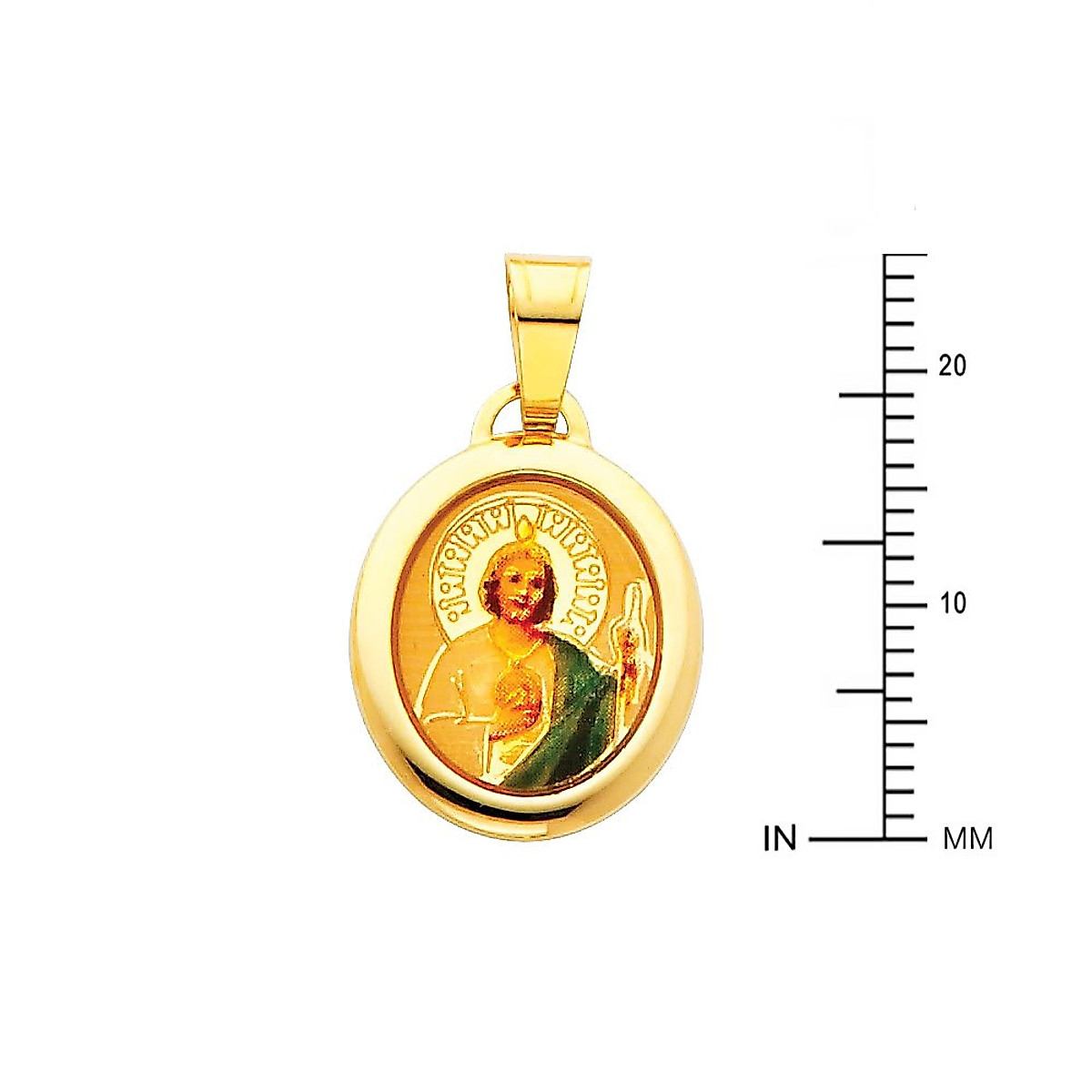 14k REAL Yellow Gold Religious Saint Jude Enamel Picture Charm Pendant