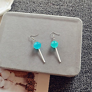 GBAHFY 2 Pairs Aesthetic Creative Lovely Cartoon Resin Round Lollipop Drop Earring Simulation Candy Dangle Earring for Women (2 Pairs- Pink+Blue)