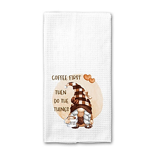 Coffee First Then Do The Things Waffle Weave Tea Towel | Kitchen Towel | Housewarming Gift | Fall Autumn Season Dish Towel | Friend Birthday Gift