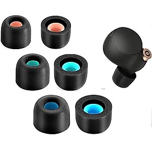 Zotech 6 Pieces Replacement Memory Foam Ear Tips for Sony WF-1000XM4 / WF-1000XM3 (S/M/L, Black)