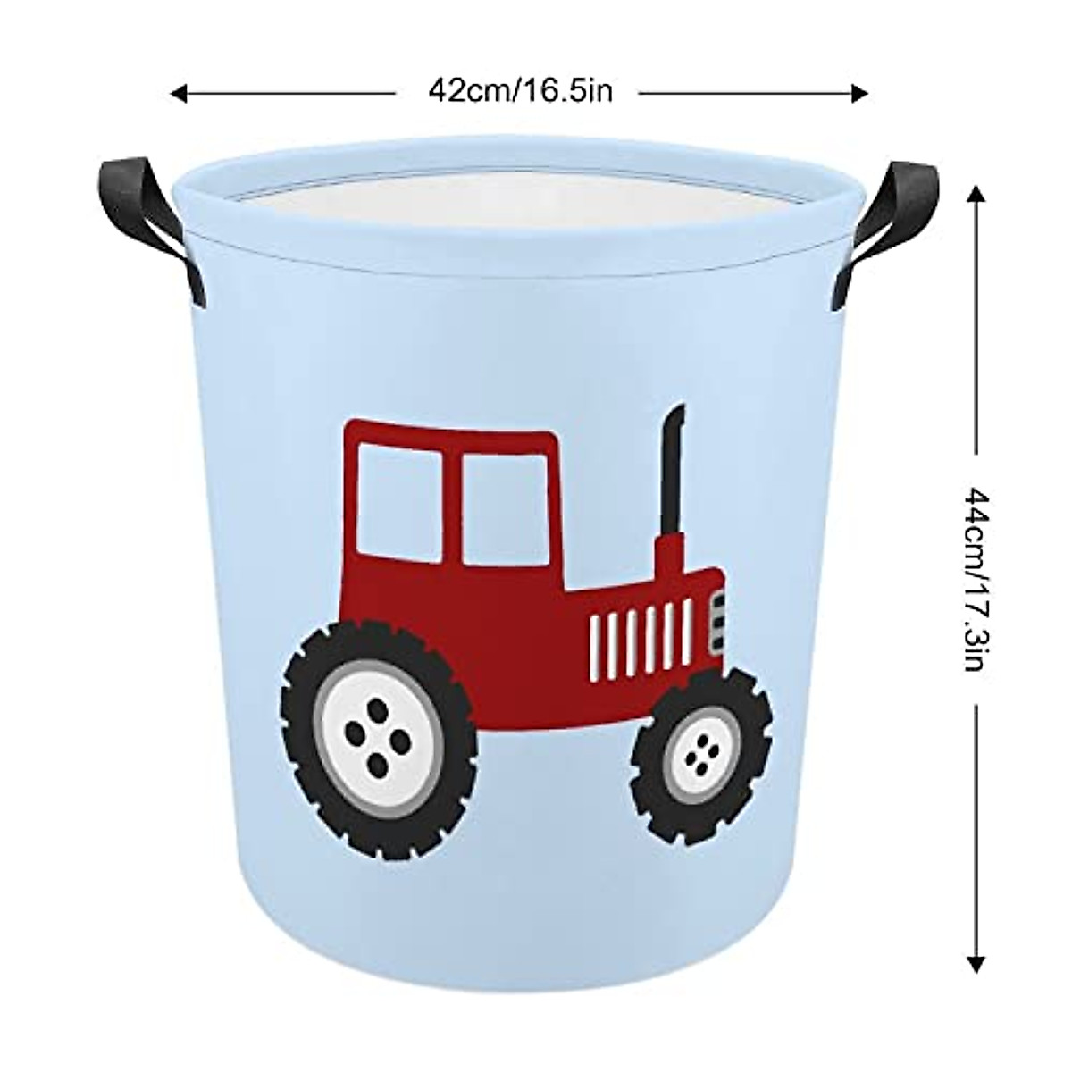 Red Tractor Foldable Laundry Basket Waterproof Hamper Storage Bin Bag with Handle 16.5"x 16.5"x 17"