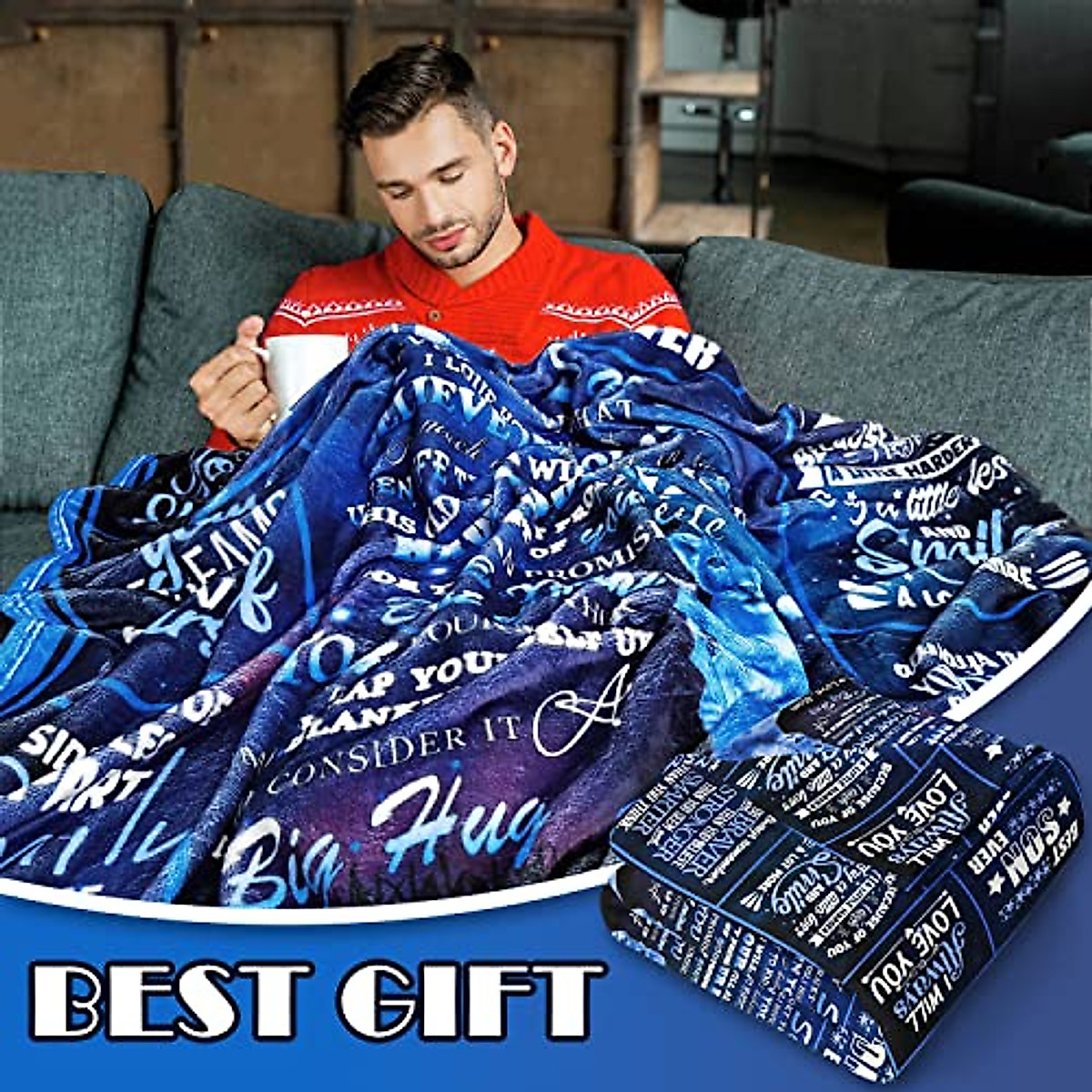 Dulkjio Gifts for Son from Mom, to My Son Blanket from Mom, Son Gifts from Mom, Birthday Gifts for Son, Son Graduation Gift Ideas, Son Birthday Gifts Soft Flannel Throw Blanket 50"X60"