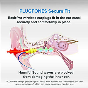 Plugfones Basic Pro Wireless Bluetooth in-Ear Earplug Earbuds - Noise Reduction Headphones with Noise Isolating Mic and Controls (Blue & Yellow)