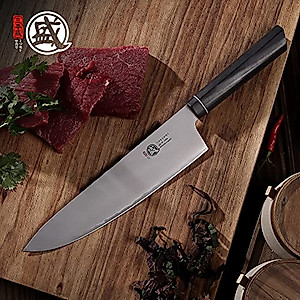 MITSUMOTO SAKARI 8 inch Gyuto Cooking Knife, Hand Forged Kitchen Meat Knife, Professional Japanese Chef Knife (G10 Handle & Gift Box)