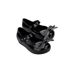 Mini Melissa Ultragirl Sweet IX Mary Jane Flats for Babies & Toddlers - Comfortable & Cute Peep Toe Jelly Flat Shoes with Clear Sparkly Upper, Pink Glitter/Beige, 9