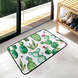 ZOEO Cactus Bath Runner Rug Green Succulents Plants Floral Flower Non Slip Area Mat Rugs for Bathroom Kitchen Indoor Carpet Doormat Floor Dirt Trapper Mats Shoes Scraper 39"x 20" (24x 16in)