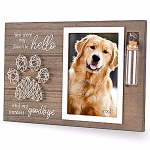 Dog Memorial Picture Frame with Pet Urns for Dogs Ashes, Pet Condolences Photo Frame with Paw Print, Passing Away Gifts for Pet Loss Remembrance, Touching Sympathy Gift for Loss of Dog (Brown1)