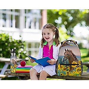 ALAZA Sunflower Horse Water Bottle with Straw Lid Kids Vacuum Insulated Stainless Steel BPA Free Water Flask Thermo Mug Sport, 20 Oz Hot Cold