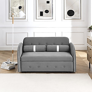 Holaki Modern 55.5" Pull Out Sleep Sofa Bed 2 Seater Loveseats Sofa Convertible Couch with Side Pockets, Adjsutable Backrest and Lumbar Pillows for Apartment Office Living Room(Grey)