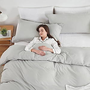 Hearth & Harbor Light Grey Duvet Cover Queen Size - 3 Piece Queen Duvet Cover Set, Soft Double Brushed Queen Size Duvet Covers with Button Closure, 1 Duvet Cover 90x90 inches and 2 Pillow Shams