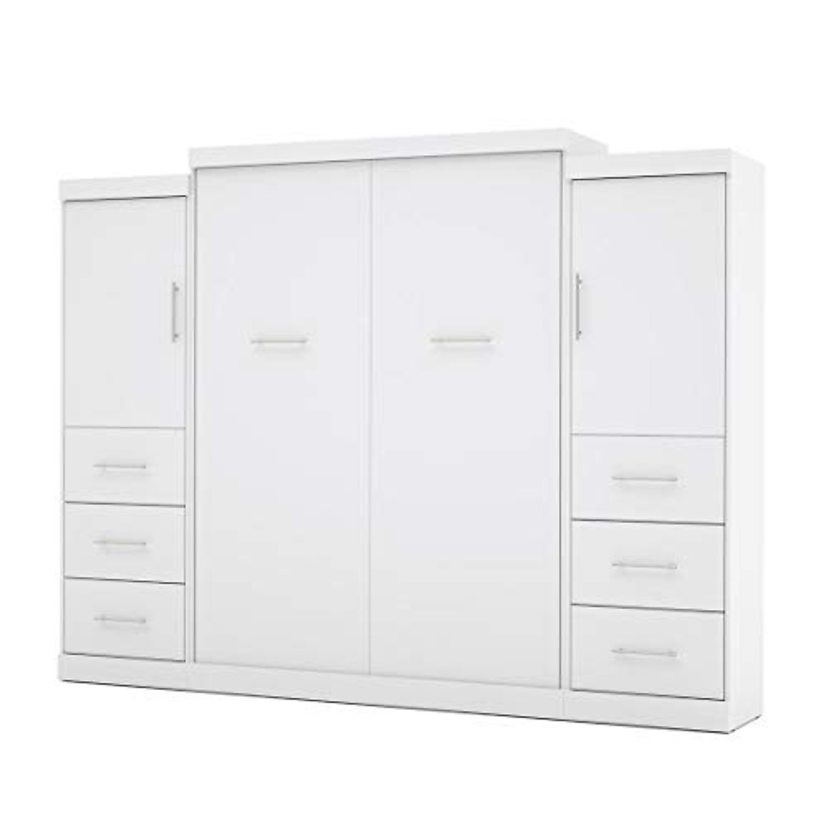Bestar Nebula Queen Murphy Bed and 2 Storage Units with Drawers (115W) in White