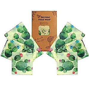 VOVOLO (Cactus Print 3 Pack S/M/LReusable Beeswax Food Wraps Eco Friendly Wrappers Sustainable Plastic Free Food Storage Washable Bowl Covers Sandwich Wrappers