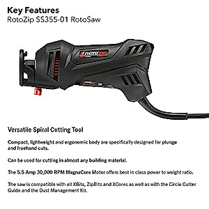 Rotozip SS355-10 5.5 Amp High Performance Spiral Saw Tool Kit with (3) Collects and (2) Bits, Compact & Lightweight - Ideal for Plunge Cuts, Freehand Cuts, and Cut-Outs
