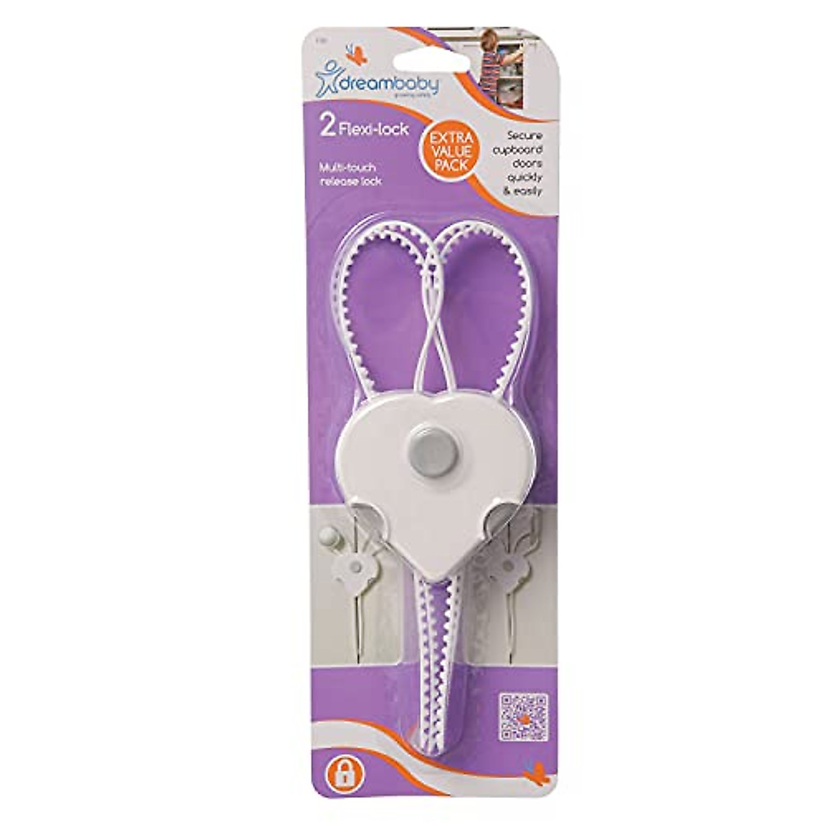 Dreambaby Flexi Lock - Cabinet & Drawer Handle Locks - Cabinet Safety Straps - with Multi-Touch Release System - White - 2 Count (Pack of 1) - Model L185