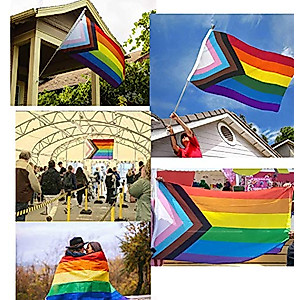 Progress Pride Rainbow Flag 3x5 ft LGBTQ Gay Pride Flags All Inlcusive Progressive Bisexual Non Binary Lesbian Transgender Flag Indoor Outdoor Wall