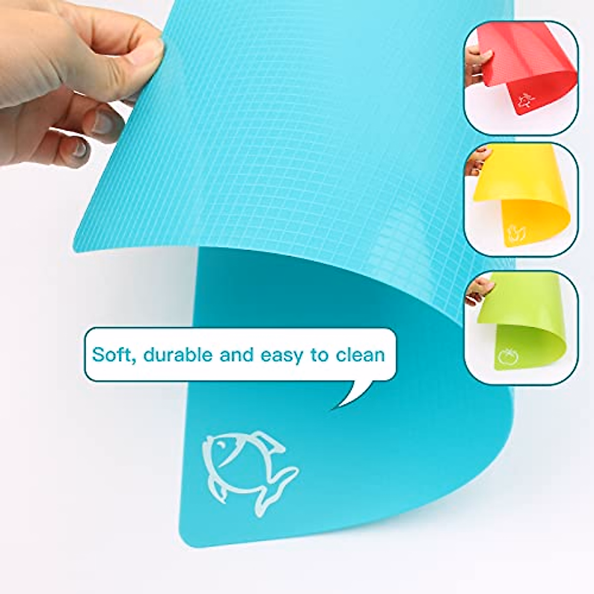KUFUNG Flexible Cutting Board Mats for Kitchen - 100% Non Slip (New) Color Coordinated Plastic Cutting Boards on Any Countertop