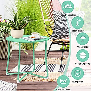 Amagabeli Metal Patio Side Table 18” x 18” Heavy Duty Weather Resistant Anti-Rust Outdoor End Table Small Steel Round Coffee Table Porch Table Snack Table for Balcony Garden Yard Lawn, Mint Green