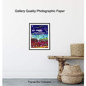 Minecraft Poster - 8x10 Minecraft Wall Decor - Minecraft Party Decorations - Cool Unique Gift for Boys, Men, Gamer, Video Game, Arcade Games, Xbox, Nintendo, Gaming Fan - Game Room Decor