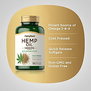 Piping Rock Hemp Oil Capsules 1400mg | 180 Softgels | Omega 3 6 9 | Cold Pressed | Gluten Free Supplements, Non-GMO