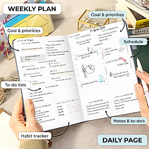 Clever Fox Planner Daily Premium – Undated Daily Planner with Hourly Schedule, Personal Organizer, Productivity Journal, 6 Months (Silver Black)