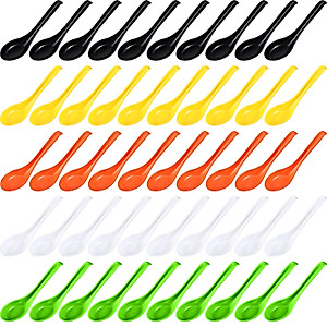 Hoolerry 50 Pieces Chinese Soup Spoons Bulk Asian Soup Spoons Melamine Ramen Spoons Colorful Japanese Soup Spoon for Wonton Pho Miso Ramen Rice Noodle, 5 Colors