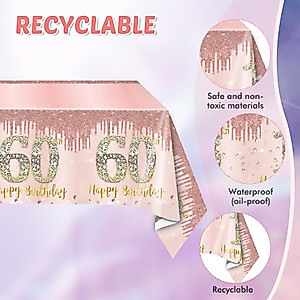 41PCS 60th Birthday Decorations For women Rose Gold Sixty Year Old Birthday Supplies Plates Napkins Tablecloth Disposable Tableware For 20 Guests