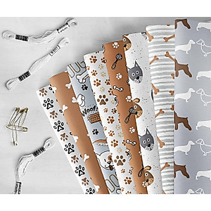 Soimoi 8 Pc Fat Quarter Bundle- Dog Print 18"x 22" DIY Patchwork- 100% Cotton Pre-Cut Quilting Fabric Gray-White- Brown