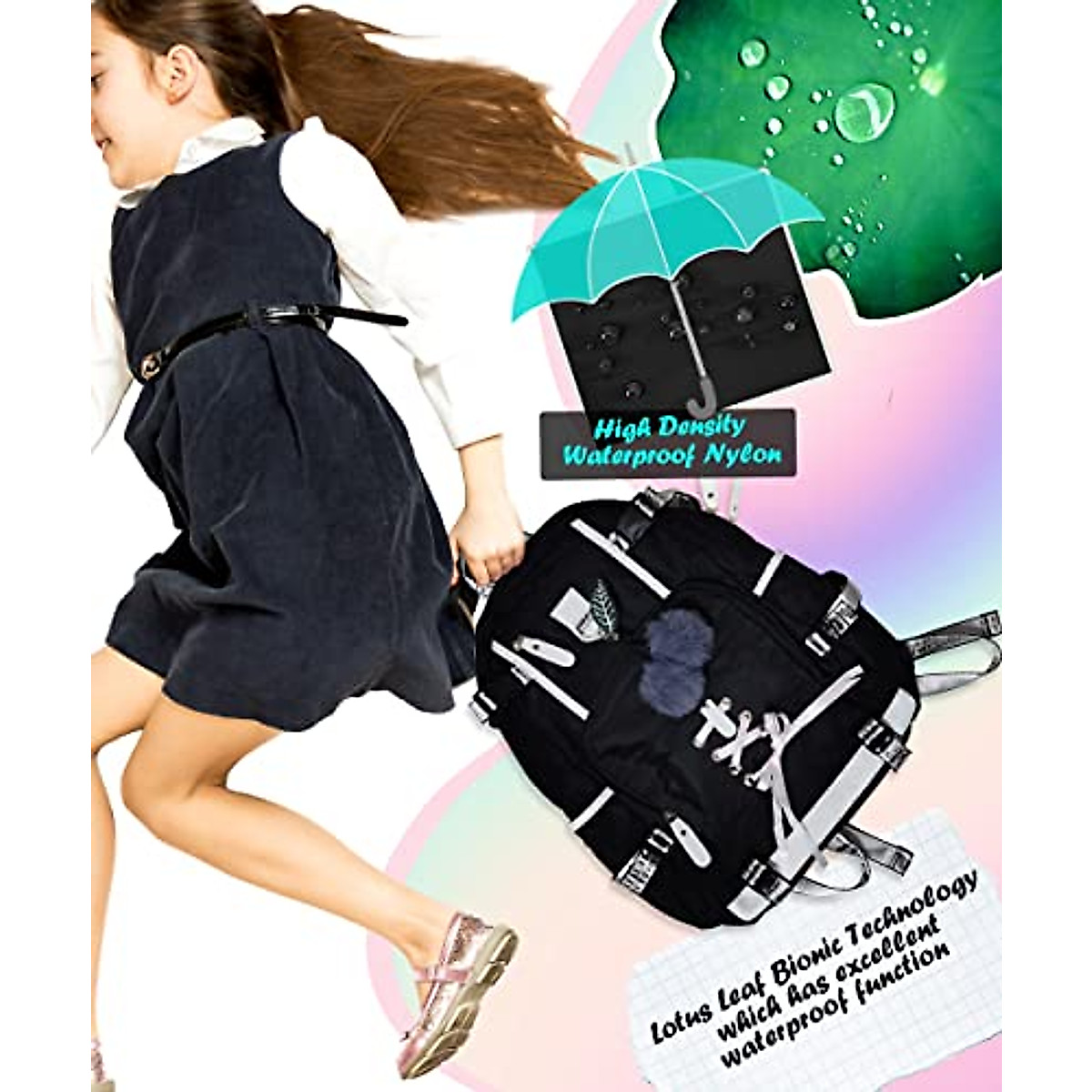 LSSAGOON Backpack for Women Teen Kids Girls, Water Resistant Casual Daypack Fits Laptop with USB Charging Port,Cute Bookbag for Travel,School,Hiking,Gift…